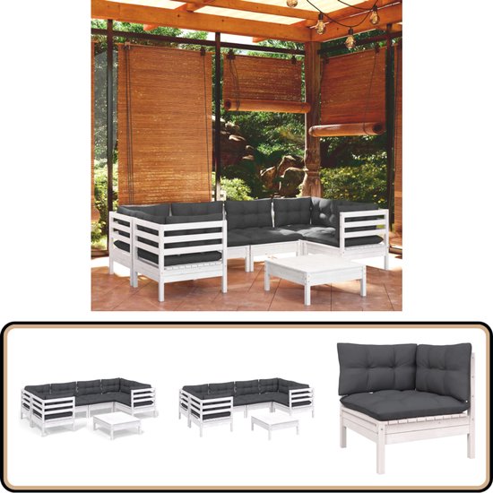 vidaXL Loungeset 7-delig - Grenenhout - Wit Tuin Lounge Set ...