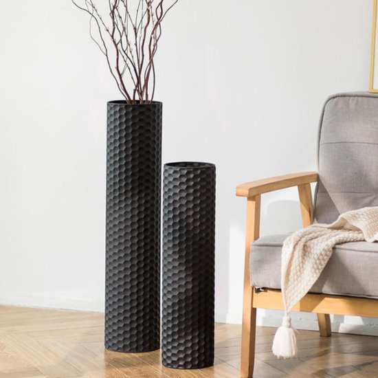 Grand Set de vases de sol en métal noir - 70/55 cm de haut - Vase à ...