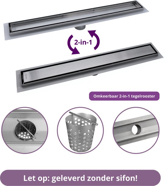CityLine douchegoot - RVS - 70cm - Onderuitloop - Omkeerbaar ...