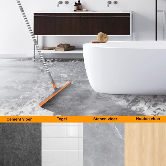 Vloerwisser voor Natte Ruimtes - Rubber Trekker Bezem met Lange Steel ...