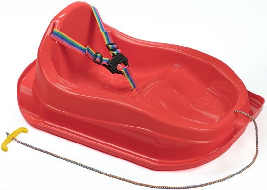 Slee met rugleuning en gordel – Plastic slee baby / peuter – Rood | bol