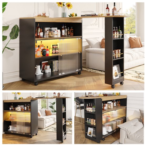 Uitschuifbare bartafel met opbergruimte, verplaatsbare bartafel ...