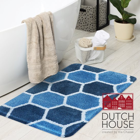 Dutch House Badmat Rennes - Badmat 60x90cm - Blauw - Antislip ...