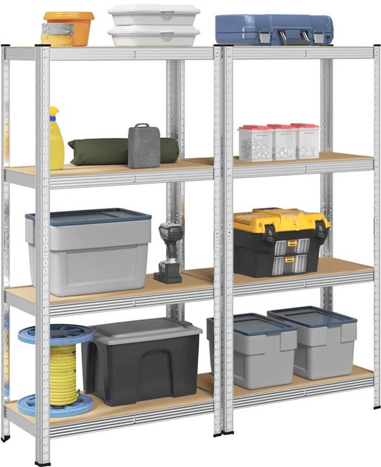 vidaXL Opbergrek 4-laags - 2 stuks - Zilver Garage Opslag - Industriele ...