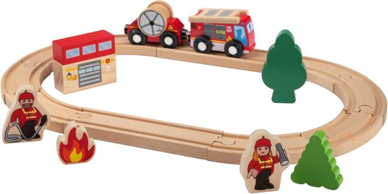 Houten treinbaan - Treinbaan - Hout - Brandweer - Brandweer speelgoed - Treinbaanset -... | bol