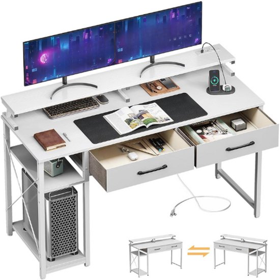 Bureau Met 2 Laden - Computertafel Met 2 Stopcontacten en 2 USB ...