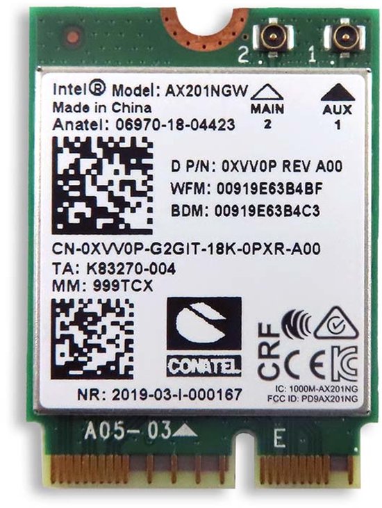 Intel Wireless AX201 WLAN WiFi 802.11ax / Bluetooth 5.1 M.2 Card - XVV0P | bol