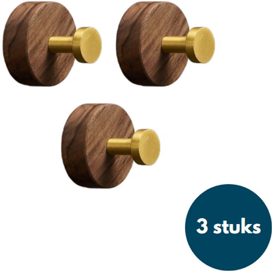Kapstok haken hout - Walnoot met goud - Wandhaken - Wandkapstok ...