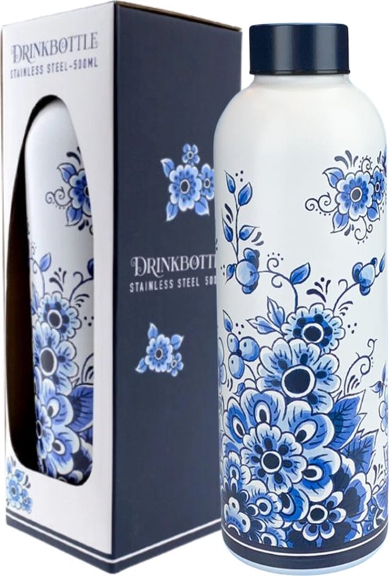 Matix Souvenirs Waterfles Delfts blauw - RVS - 500 ml - 12 uur warm, 24 ...