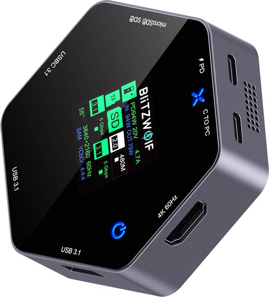 8-in-1 USB-Hub LCD Display Type-C Dockingstation USB 3.1 SD/TF ...