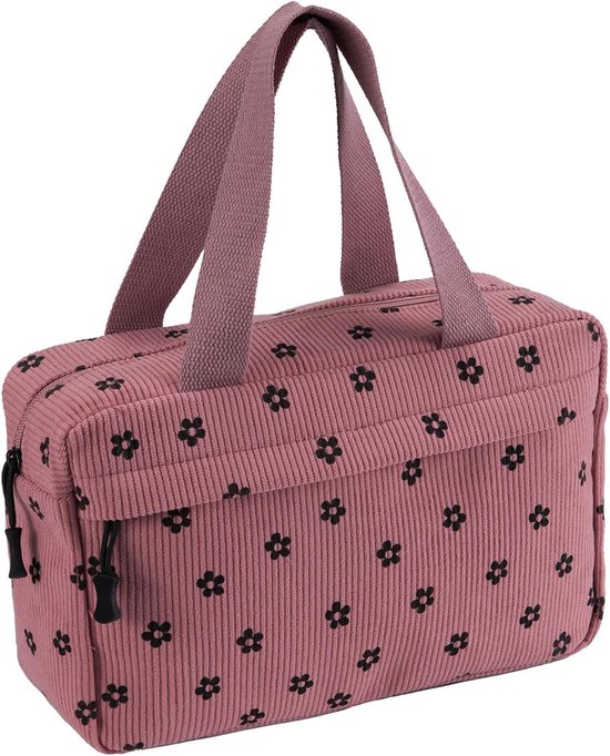 Stijlvolle Grote Toilettas voor Vrouwen in Zacht Corduroy - Roze | bol