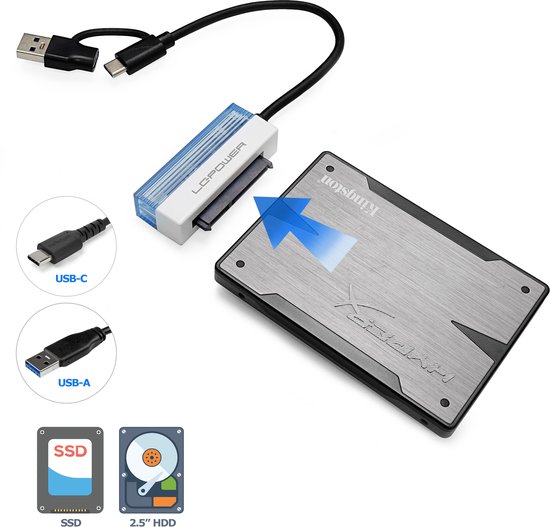 USB3.2 Gen. 1x1 - USB-C - USB-A - Externe Behuizing naar 2,5" SATA HDD ...