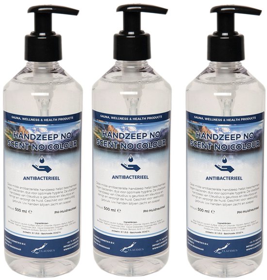 Handzeep No Scent, No Colour 500 ml - met gratis pompje - set van 3 ...