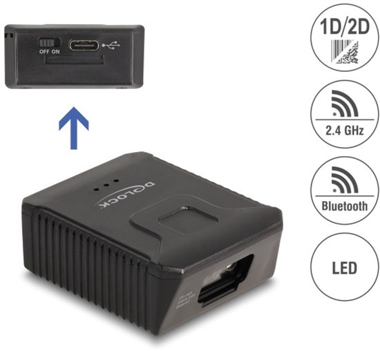Delock Wearable Barcode Scanner 1D and 2D with 2.4 GHz or Bluetooth ...