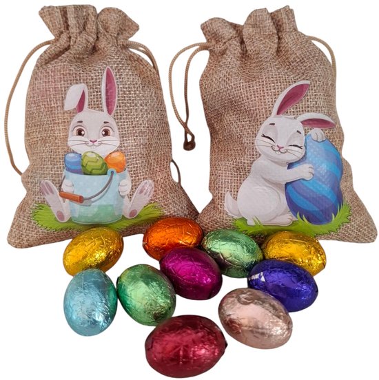 2x Vrolijke Jute Paaszakjes met Paaseitjes | Paaschocolade verpakt ...