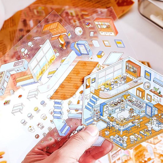 8 Stuks 3D Sticker Set - Huis Stickers 8 Scènes Met Achtergrond En ...