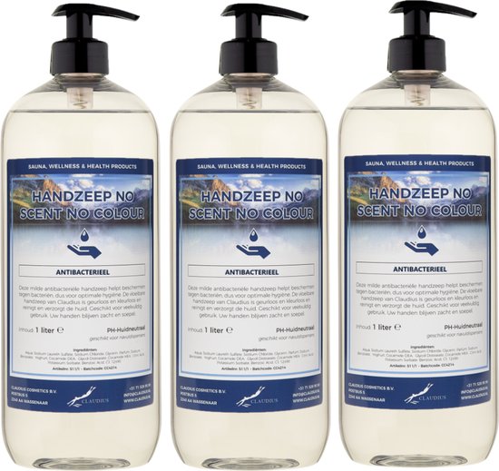 Handzeep No Scent, No Colour 1 liter - met gratis pomp - set van 3 ...