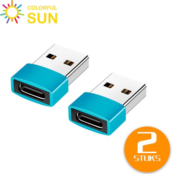 Colorful Sun® USB-A naar USB-C adapter - 2 stuks - USB A to USB C - USB ...