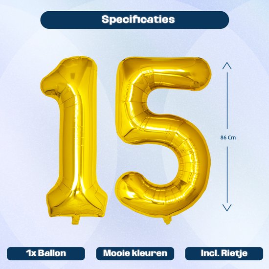 Folie Ballon Cijfer 15 Jaar Goud Verjaardag Versiering Helium Cijfer ...