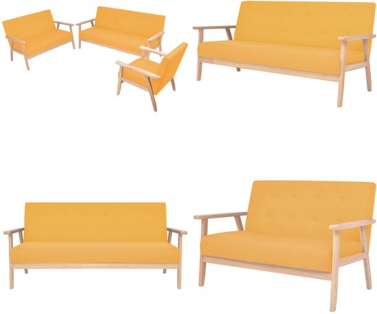 vidaXL Bankstel stof geel 3-delig - Bankstel - Bankstellen - Moderne ...