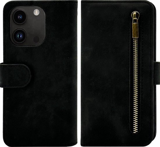 Zip Wallet Bookcase - iPhone 12 / 12 Pro - Book Case met ritsje - Zwart ...