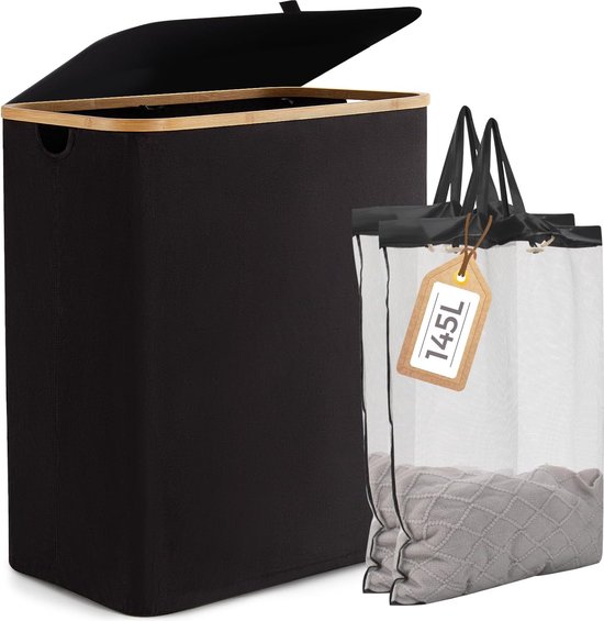 Wasmand 145L met Deksel - Opvouwbare Wasmand met 2 Uitneembare ...