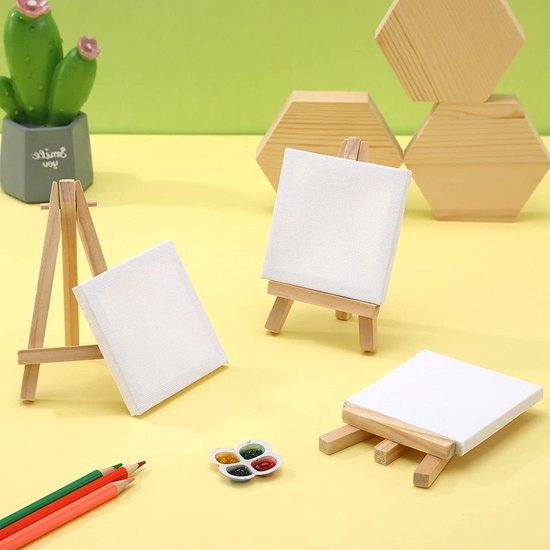 Houten tafelezel set - 5 stuks, mini-ezel - 10x10cm canvas met 15 x 8 ...