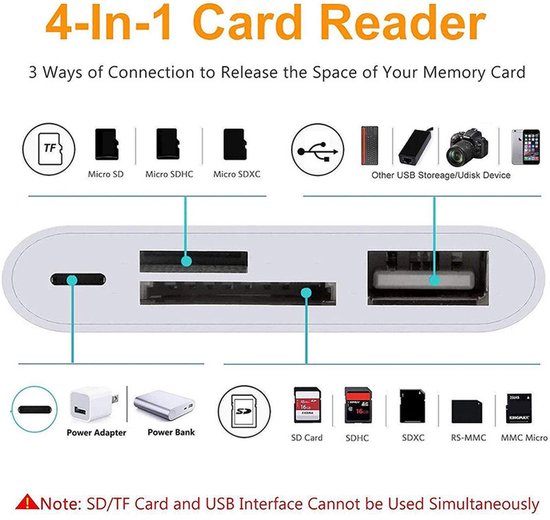 4 IN 1 USB-C naar USB + USB-C + SD + Micro-sd (tf) adapter kabel ...