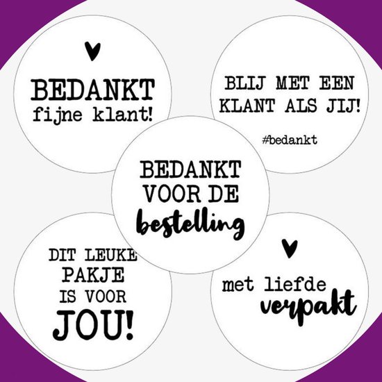 100 Sluitstickers 40 mm-Thank You Stickers-Bedankt Stickers-5 Teksten | bol