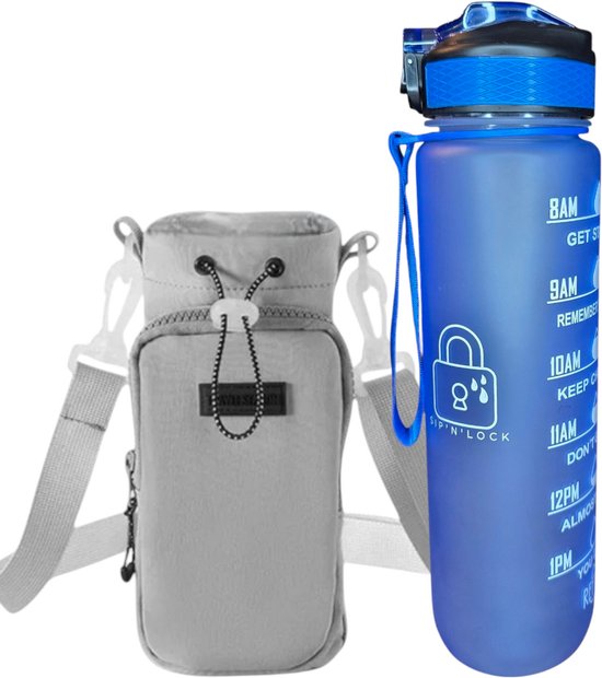 Sip'N'Lock - Motivatie Waterfles Blauw - Drinkfles 1 Liter- BPA-vrij ...