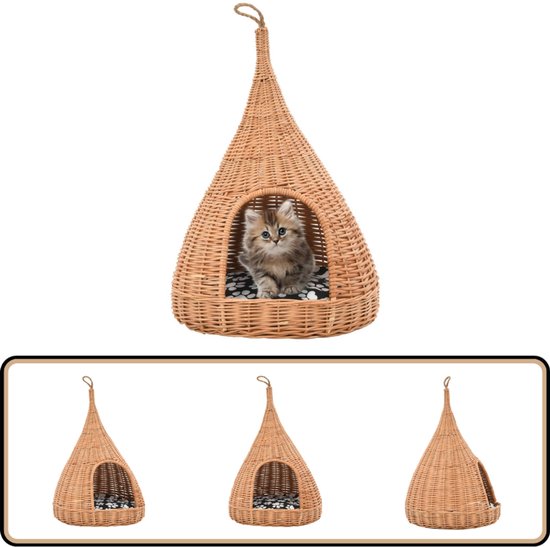 vidaXL Kattenhuis Tipi 40x60 cm - Natuurlijk Wilgen Kattenhuis - Tipi ...
