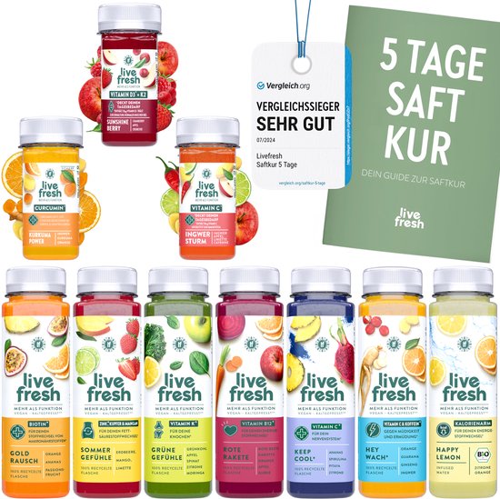 LiveFresh sapkuur 5 dagen – 35 sappen (250ml) & 15 shots (60ml ...