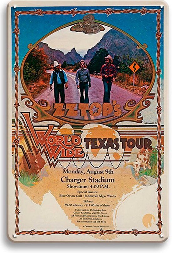 Signs-USA - Concert Sign - metaal - ZZ Top World Tour Road - 20 x 30 cm ...