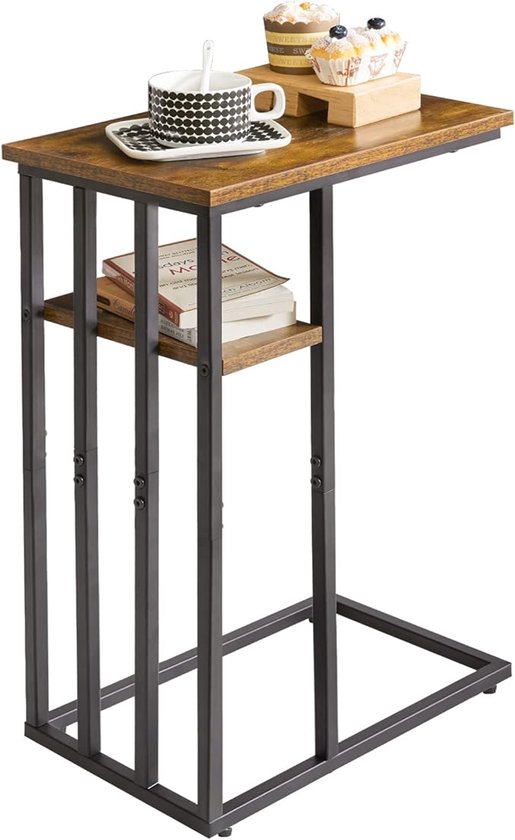 Bijzettafel, C-vorm, laptoptafel, kleine salontafel met wieltjes ...