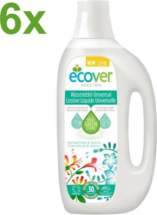 Ecover – Universal - Kamperfoelie & Jasmijn – Wasmiddel – 6x 1,5 L – 180 Wasbeurten -... | bol