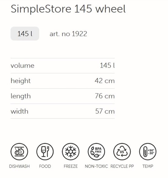 Sfree - Opbergbox met deksel -opbergdoos- XL 145L - Met clips e wielen, 76x57x42 | bol