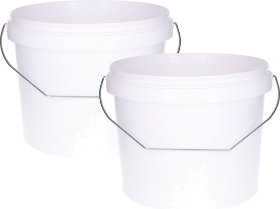 Emmer met handvat - 2x - met deksel - wit - 5,5 liter - Kunststof ...