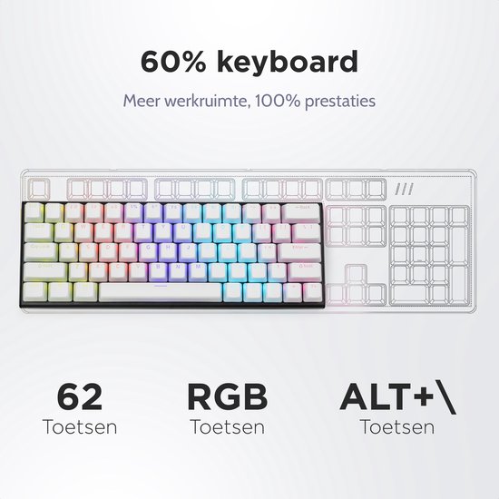 60% Mechanisch Gaming Keyboard – Pudding keycaps Wit - Blue Switches ...