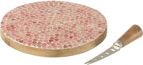 J-Line Kaasplank+Mes Hart Mozaiek Rond Mango Hout Roze | bol