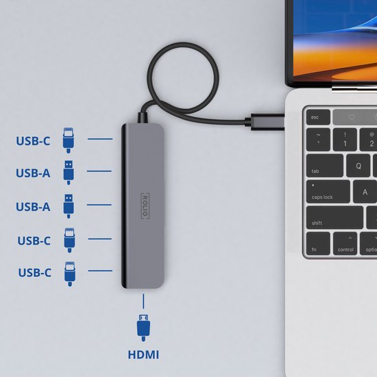 Rolio USB C Hub - 1x HDMI 4K - 3x USB-C - 2x USB-A - USB Splitter - Geschikt voor... | bol