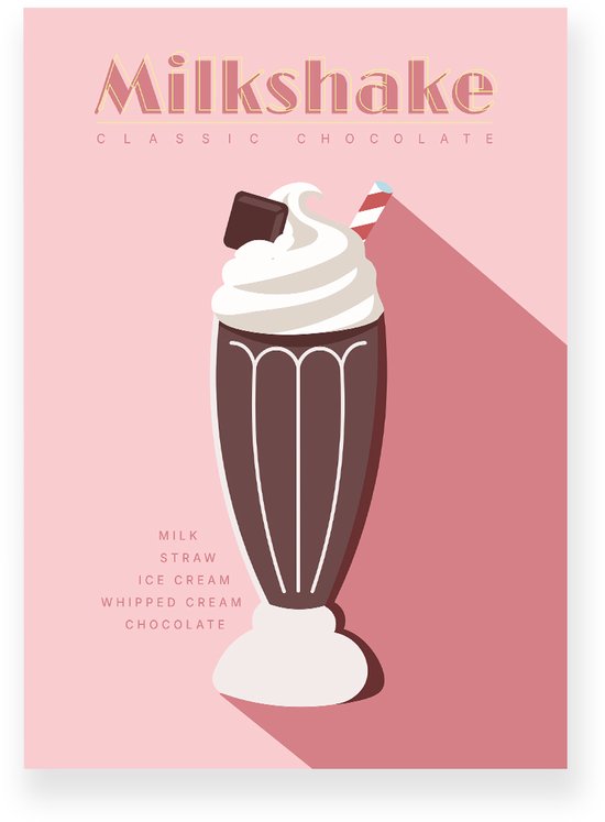 Poster 20x30 cm - Chocolate Milkshake - Bruin - Roze - Retro - Art deco ...