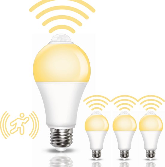 Sensor LED lampen E27 met bewegingssensor en daglichtsensor - 5 meter bereik - 4PACK | bol
