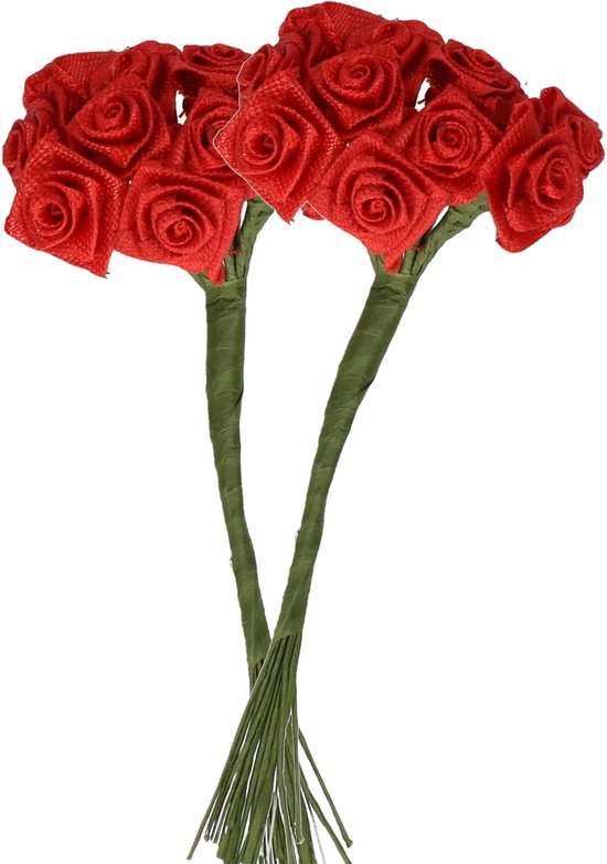 Rayher Decoratie roosjes satijn - 2x - bosje van 12 - donker rood - 12 ...