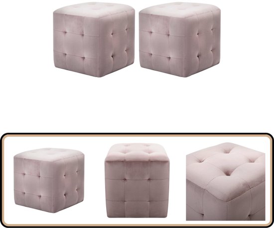 vidaXL Poef 2 stuks - 30x30x30 cm - Fluweel Roze Poef - Fluweel - Roze ...