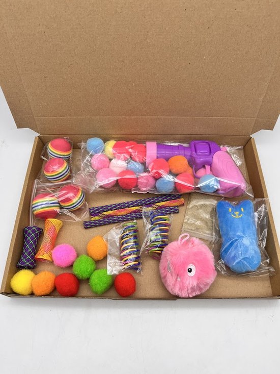Kattenpret kado pakket, brievenbus doos vol met leuke katten speeltjes ...