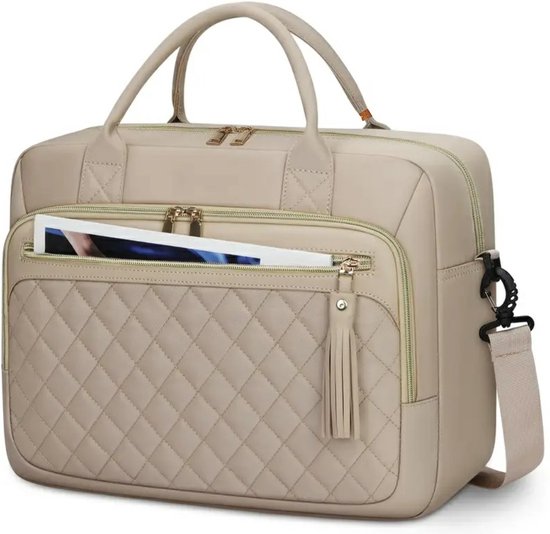 Laptoptas Khaki - Dames - 17,3 inch Laptoptas - Ultralicht Schoudertas ...