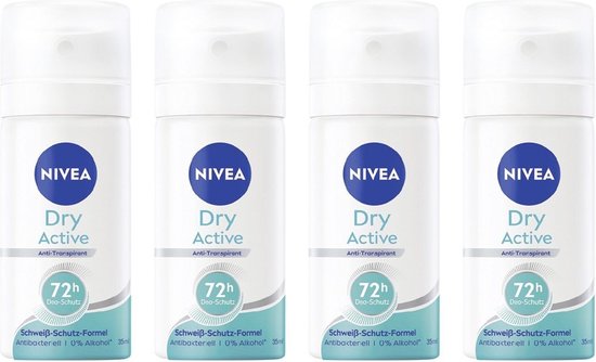 Nivea® | 4 x 35 ml Deodorant Women Dry Active | mini flacon ...