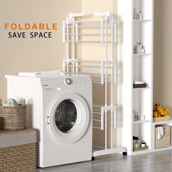 HOMIDEC Droogrek, wasdroger, toren met wieltjes, toren-droogrek, 6 ...