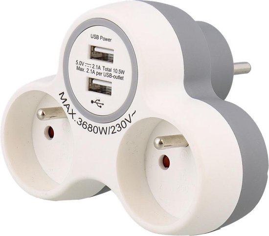 ProMax - Duo verdeelstekker - 2 stopcontacten + 2 USB aansluitingen ...