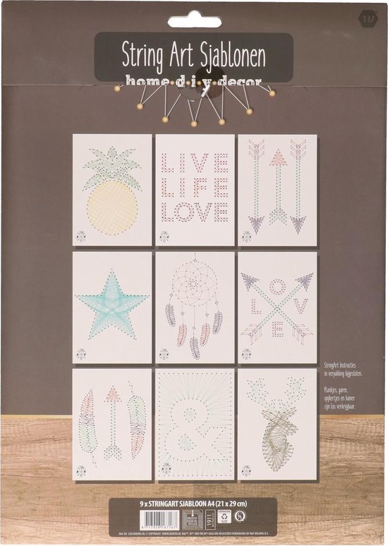 String art sjablonen | 9 designs | String art | Hobby | A4 formaat ...